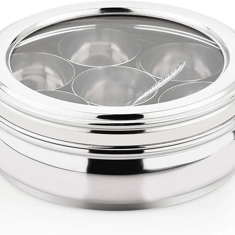 Spice box stainless steel Belly shape 7 pots – Hakimi Steel